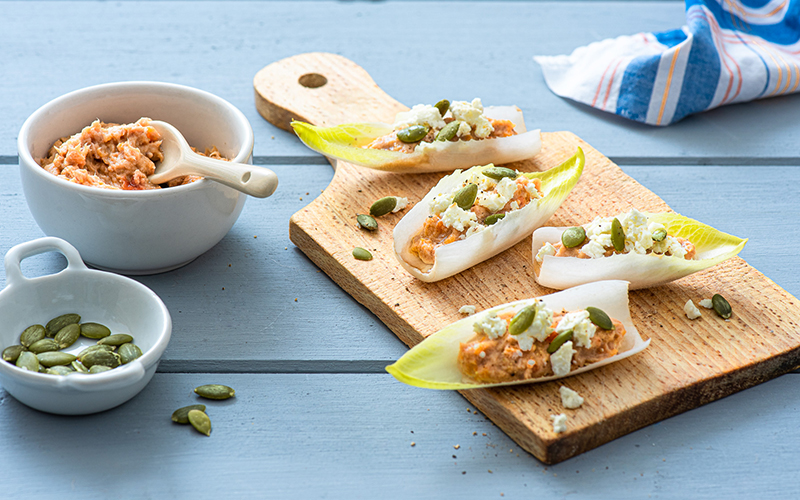 Endives apéritives au thon et carottes cumin